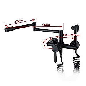 Kitchen Faucet Brass 3-Axis Rotate Foldable with Pull Out Sprayer Wall Mounted Single Handle Mixer Tap,Black