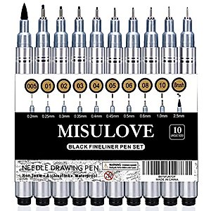 MISULOVE Fine Point Multi-Liner Pens - 10 Pack Set, Ideal for Anime Sketching, Bible Journaling, and Fine Line Drawing for Versatile Artistic Applications