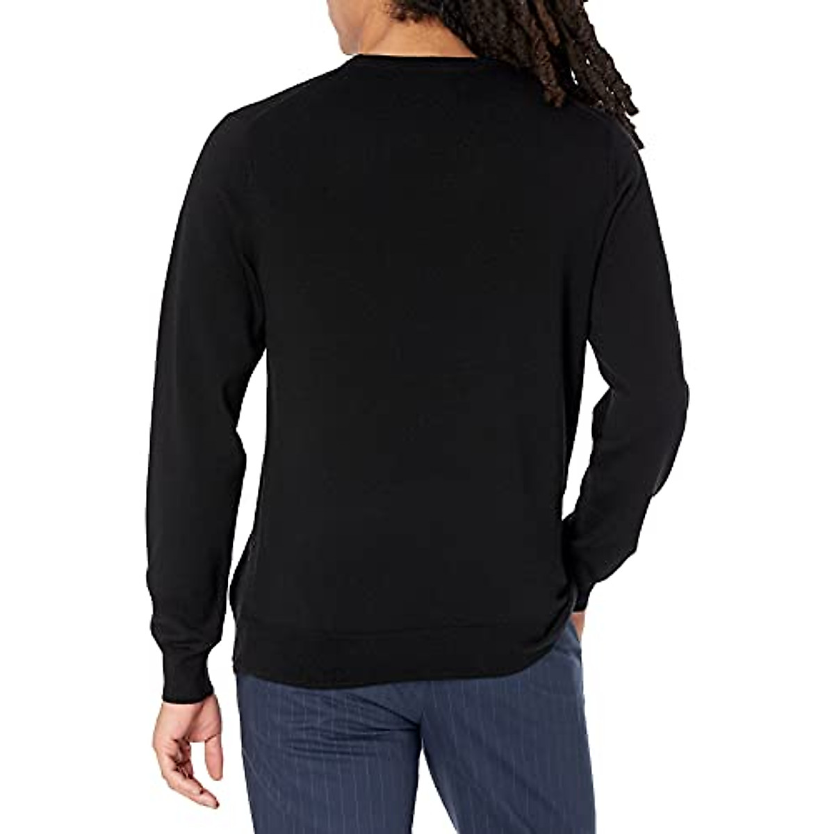 Goodthreads Men's Lightweight Merino Wool V-Neck Jumper (Available in Tall), Black, Large