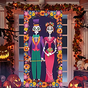 Day of The Dead Decorations Dia De Los Muertos Door Cover Mexican Altar De Muertos Sugar Skull Day of The Dead Decorations and Supplies for Home Party