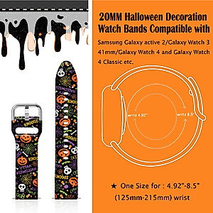 FTFCASE 20mm Floral Silicone Sport Bands Compatible for Samsung Galaxy Wacth 7/6/5/4/3/5 Pro/6&4 Classic/Wacth Active 2&1, Happy Halloween Strap for Galaxy Watch 40/41/42/43/44/45/46/47mm Women Men