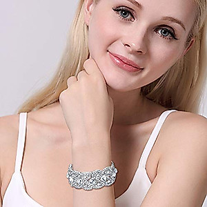 EVER FAITH Austrian Crystal Costume Jewelry Art Deco Elastic Stretch Bracelet Clear Silver-Tone