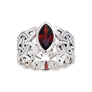 Borre Knot Deep Red Garnet Ellipse Viking Braided Wedding Band Norse Celtic Sterling Silver Ring Size 10(Sizes 4,5,6,7,8,9,10,11,12,13,14,15)
