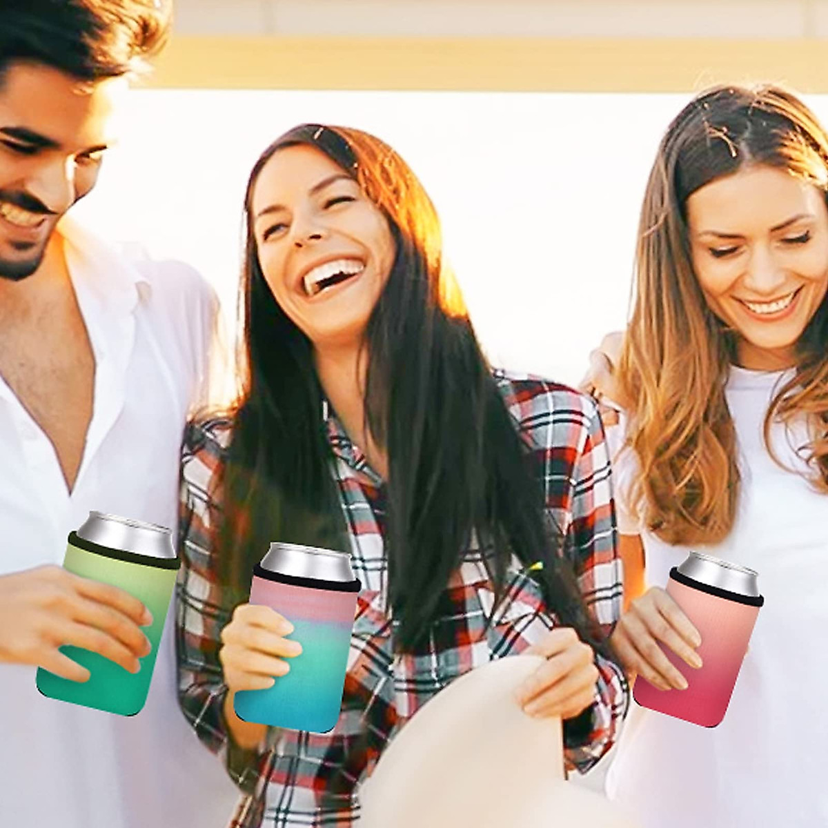 Beer Can Coolers Sleeves, Soft Insulated Bottle Soda Cover Coolers, Personalized Collapsible 12OZ Blank Bulk Drink Cooler for Parties, Wedding or Events (Multicolor,12)