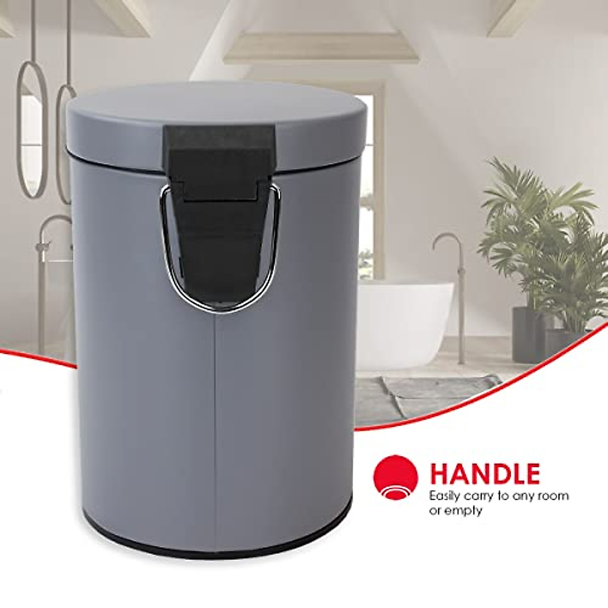 Home Basics Paris Collection Bathroom Accessories, Office, Bedroom, Decorative Waste Basket With Stylish Accent Decor To Complement Any Bathroom, 3 Liter Waste Bin, Grey