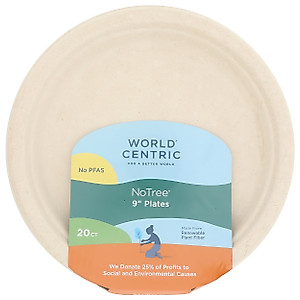 World Centric Wheat Straw/Bagasse Compostable 9-Inch Fiber Plate, 20-Piece, 9 inch