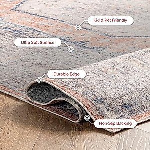 nuLOOM 5x8 Machine Washable Rain Haven Vintage Medallion Area Rug, Peach, Traditional Faded Design, Non-Slip Backing, Stain Resistant, For Bedroom, Dining Room, Living Room, Kitchen