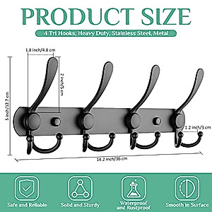 Kenning 4 Pack Coat Rack Wall Mounted with 4 Tri Metal Coat Hooks for Hanging Clothes Hat Keys Towel, Heavy Duty Stainless Steel Coat Hanger Wall Hooks Rack for Bathroom, Bedroom, Entryway