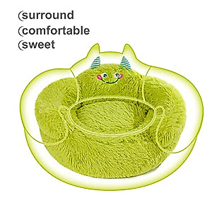 Jiupety Cute Calming Dog and Cat Bed, Indoor High Bolster Donut Dog Beds, Comfortable Plush Cuddler Dog Bed, M(24"x24"x14") Size for Small Dogs and Cats, Cute Cartoon Soft Bed, Green.