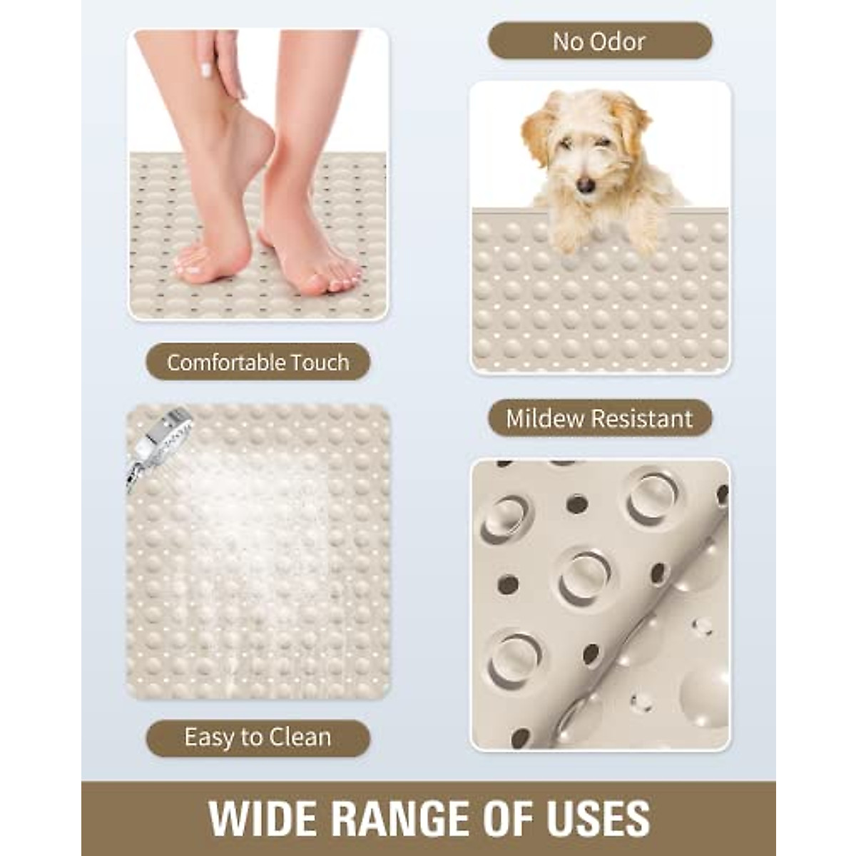 Yolife Extra Large TPE Shower Mat, 47.2" L x 31.5" W Anti Slip Bath Mat with Drain Holes and Suction Cups, Large Size Mat More Suitable for Shower Stall, No Odor, Heavy Mat