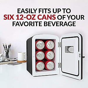 Nostalgia RF6RRBK Retro 6-Can Personal Cooling and Heating Mini Refrigerator with Eraser Board Door Carry Handle and Display Window for Home, Office, Car, Boat or Dorm Room, Black, 1 Cubic Feet