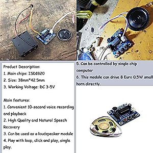 Ximimark 2Pcs ISD1820 Sound Voice Recording Playback Module Sound Recorder Board With Microphone Audio Loudspeaker