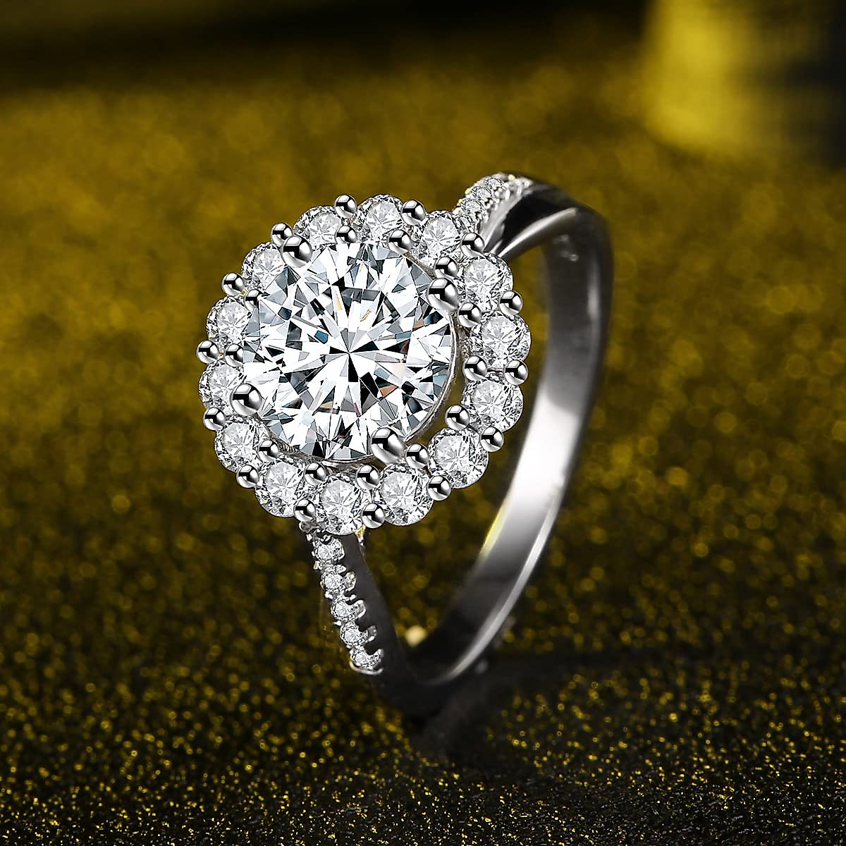 JIANGYUE Engagement Ring 3 carat Cubic Zirconia Wedding Ring for Women 14K White Gold Promise Rings for Her Size 9