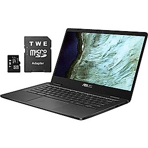 ASUS Chromebook 14" HD LED-Backlit Screen Laptop, Intel Celeron N3350, 4GB DDR4, 32GB eMMC SSD, Wi-Fi, Bluetooth, Webcam, Online Class Ready, Chrome OS, TWE 64GB MicroSD Card