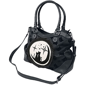Lost Queen Women's Purse Handbag Shoulder Bag | Gothic Dark Goth Victorian (Black Cats Lunar Sisters)