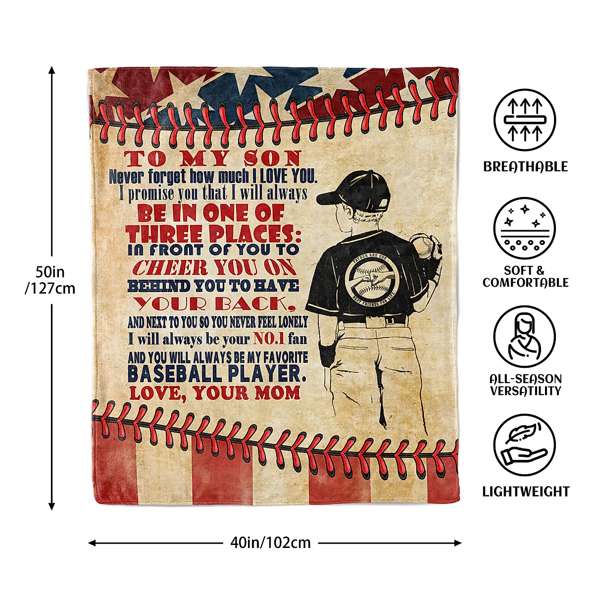 Baseball Gifts, Baseball Gifts for Boys, Baseball Gifts for Men, Baseball Blankets, Christmas Blanket Gifts for Son Birthday Graduation, Son Gifts from Mom 60"x 50" (Baseball Gifts for Boys, 60"x 50")