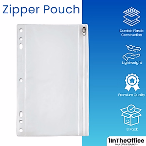 1InTheOffice Clear Pencil Pouch, Pencil Pouch for 3 Ring Binder, Zippered, Vinyl, 8 Pack
