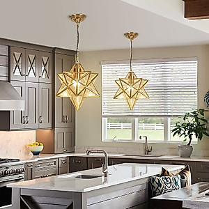 IBalody Moravian Star Pendant Light Gold Copper Hanging Light Star Lights Fixture Dining Room Kitchen Island Pendant Lighting Pendant Lamp 11 in with Clear Glass Shade