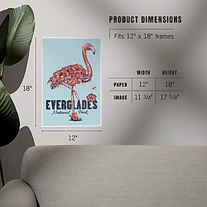 Lantern Press Everglades National Park, Flamingo, Flowers (12x18 Art Print, Travel Poster Wall Decor)