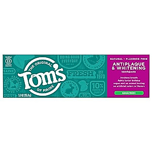 Tom's of Maine Fluoride-Free Antiplaque & Whitening Natural Toothpaste, 5.5 Ounce (Pack of 2) - Packaging May Vary