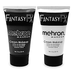 Mehron Makeup Fantasy F/X Water Based Face & Body Paint Black and White Face Paint Bundle
