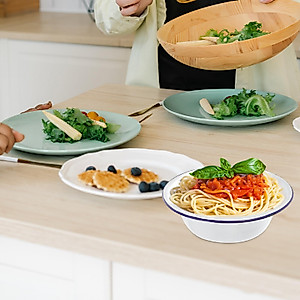 Luxshiny Snack Container enamel soup bowl, fruit bowl enamel serving bowl vintage noodle bowl enamelware round tray for home bowls kitchen fruit bowl () Grease Container