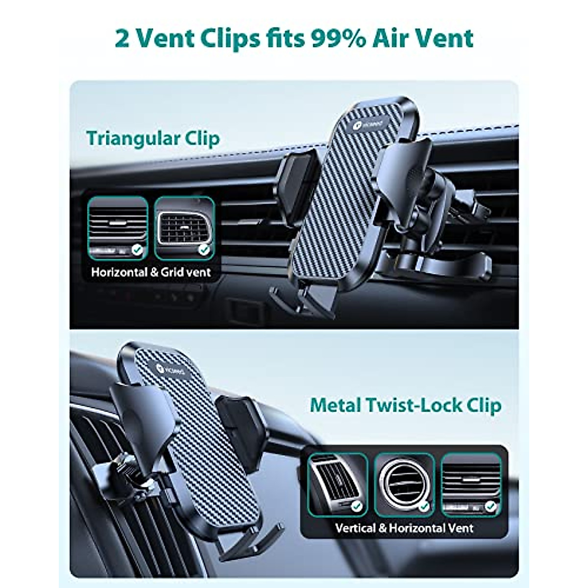 VICSEED Ultra Stable Car Phone Holder Mount, [Upgrade 100% Won't Fall & Break] 2 in 1 Air Vent Phone Mount for Car Easy Clamp Cell Phone Holder Car for iPhone 14 13 12 Pro Max Plus Mini All Phones