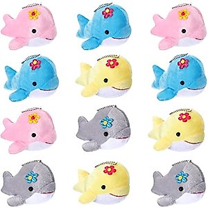 Zomiboo 12 Pcs Mini Animal Plush Toys Dolphin Stuffed Animals Sea Turtle Stuffed Animals Small Tiny Ocean Mini Plush Toys for Keychain Decoration Baby Xmas Bag Fillers Stocking Stuffs (Dolphin)