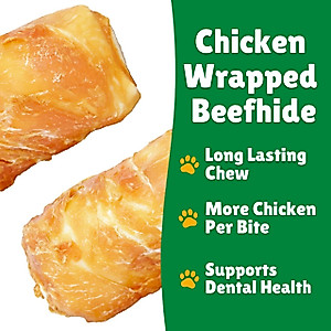 Lucky Premium Treats Chicken Wrapped Dog Treats – USA Made Raw Hide Sticks for Extra Large Size Dogs – Long Lasting, Preservative Free Dog Treats – 4 Chews