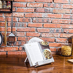 MyGift Shabby Whitewashed Wood Cookbook Holder Stand, Countertop Recipe Book Binder iPad Tablet Holder with Kickstand