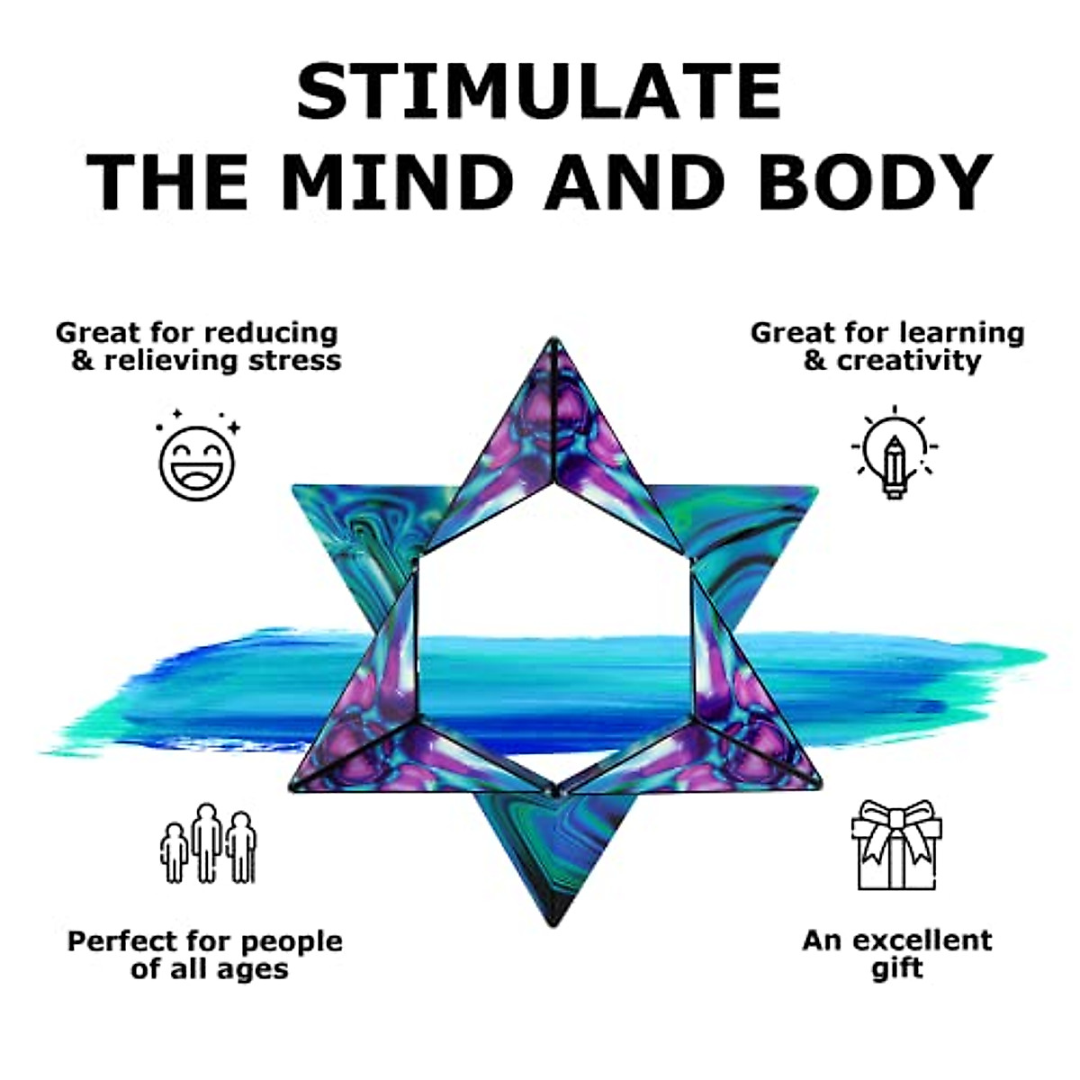 SHASHIBO Shape Shifting Box - Award-Winning, Patented Fidget Cube w/ 36 Rare Earth Magnets - Transforms Into Over 70 Shapes, Download Fun in Motion Toys Mobile App (Artist Series - Mystic Ocean)