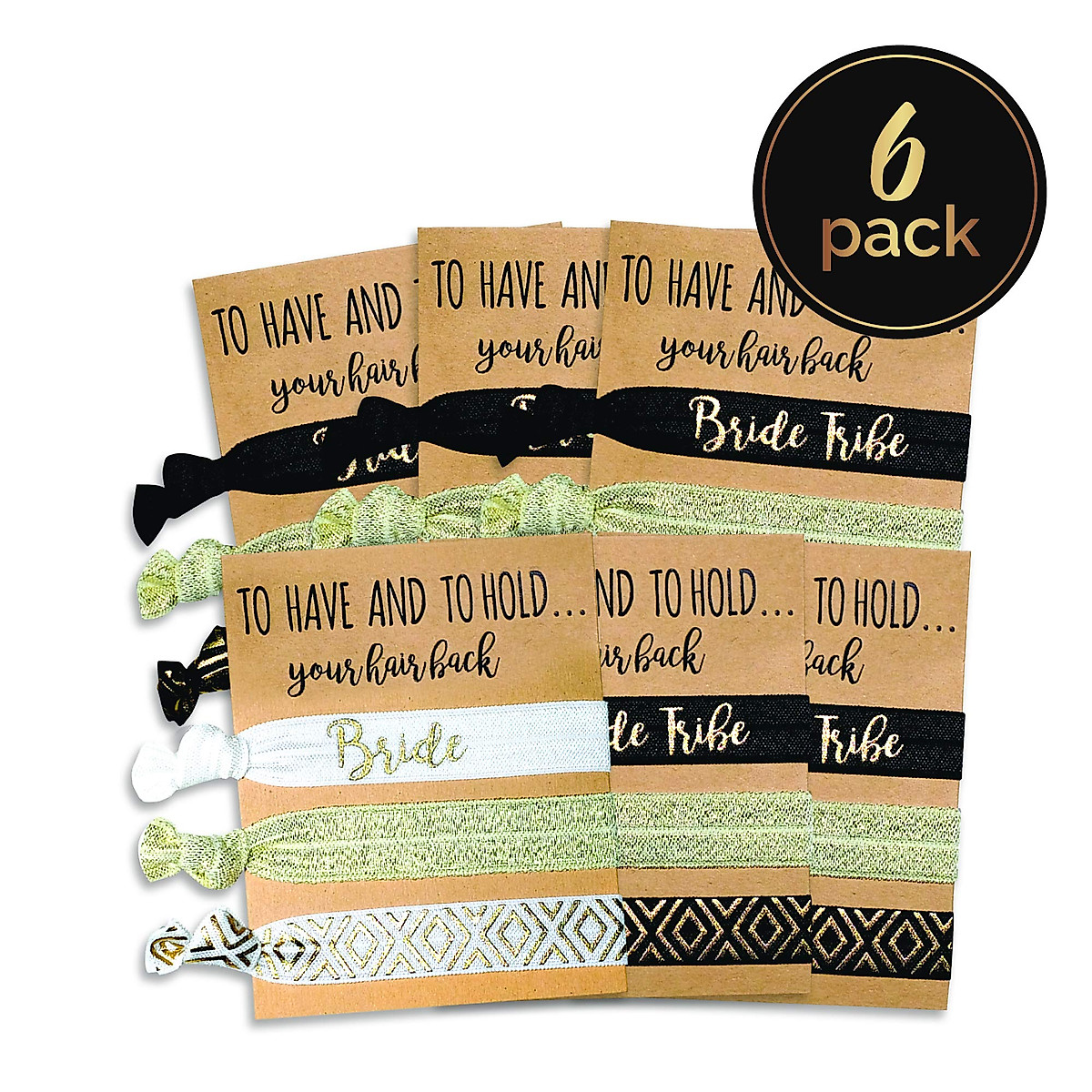 6 Pack of Bachelorette Party Favors | 1 'Bride to Be' and 5 'Tribe' Hair Ties| Pop Fizz Designs