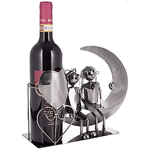 BRUBAKER Bottle Holder Wine - Couple on The Moon - Lovers Sculpture Metal - Bottle Stand with Greeting Card