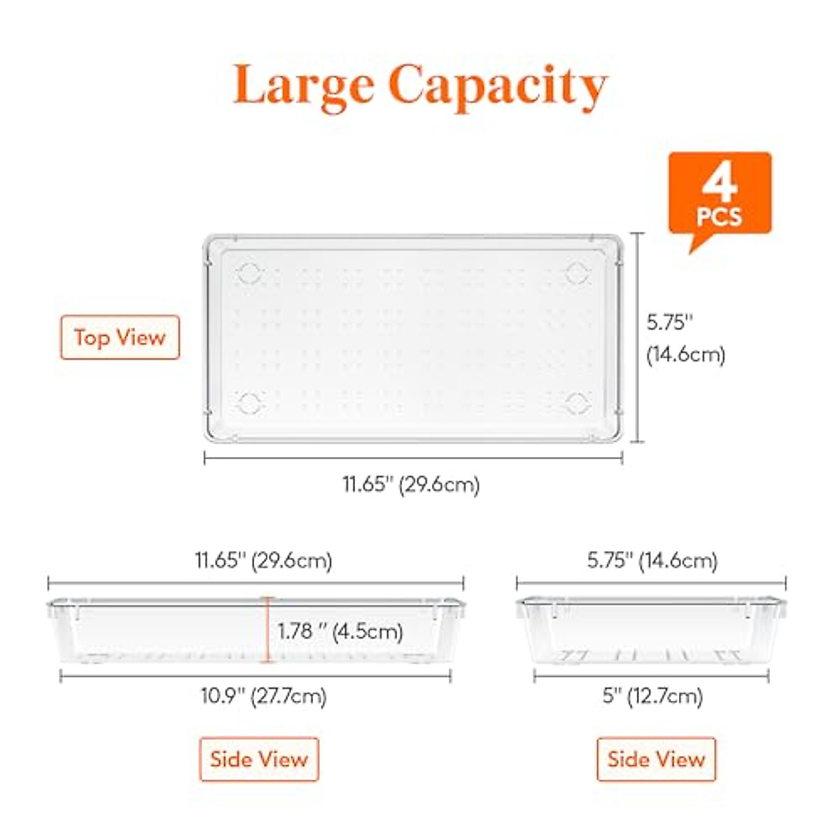 Lifewit Silverware Drawer Organizer, 5.75" x 11.65" Clear Utensil Tray for Kitchen Drawer, Stackable Plastic Flatware and Cutlery Storage Box Divider for Spoons Forks Knives Tools, 4 Pack