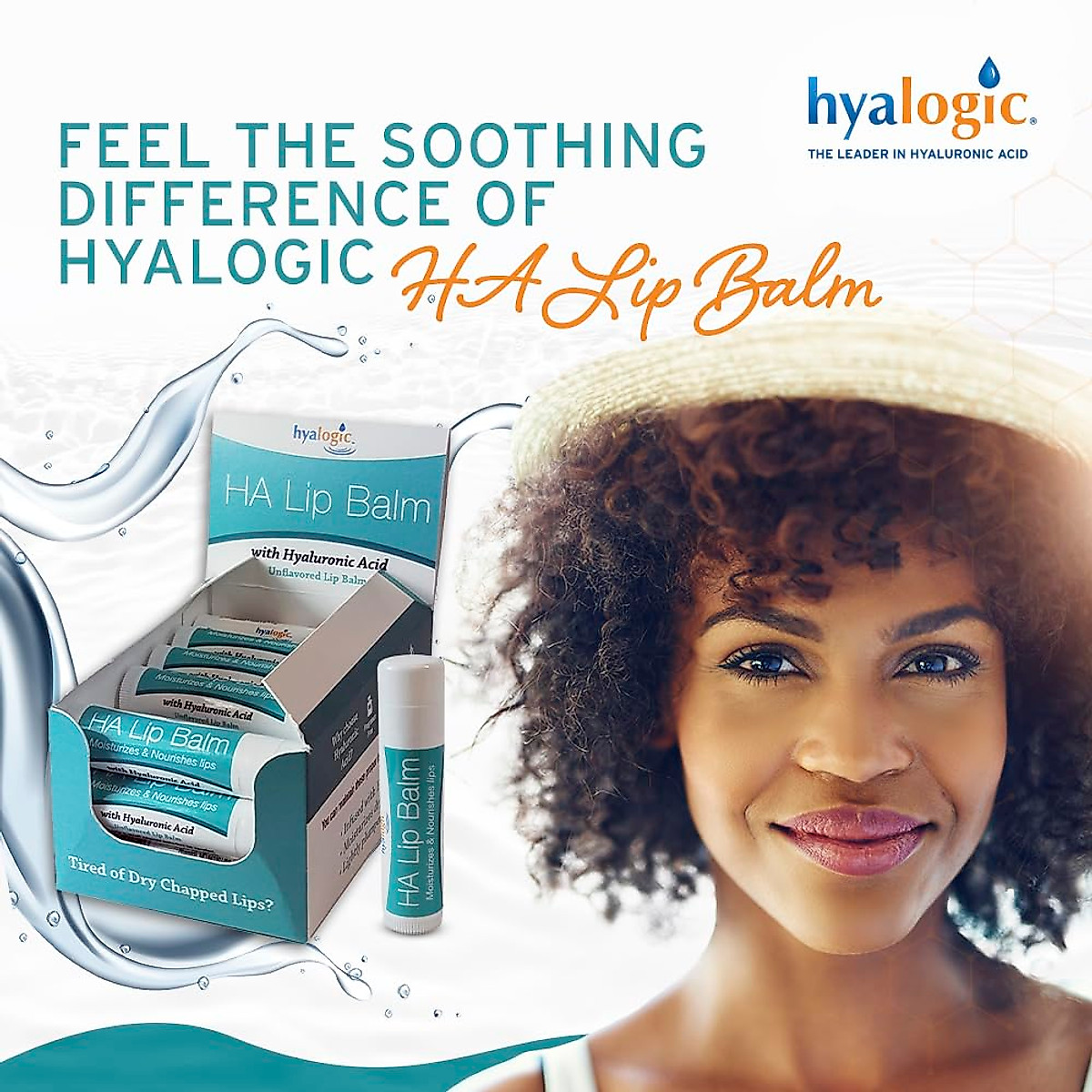 Hyalogic HA Lip Balm - Hyaluronic Acid & Organic, Natural Coconut Oil - Soothes Dry, Chapped Lips - Plumping, Moisturizing & Nourishing - Unflavored - Fragrance & Dye Free - 4.25g - 4 Sticks