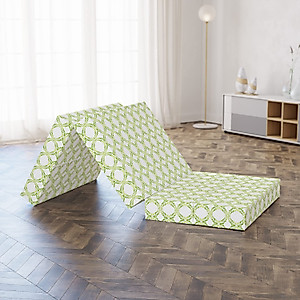 Ambesonne Floral Foldable Mattress, Laurel Wreath Illustrations, 74.8" x 35.4", Lime Green Yellow Green
