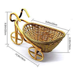 Creative Mini Tricycle Bamboo Basket Car, Rattan Trolley Hot Pot with Dish Basket Storage Basket Decoration Display Props