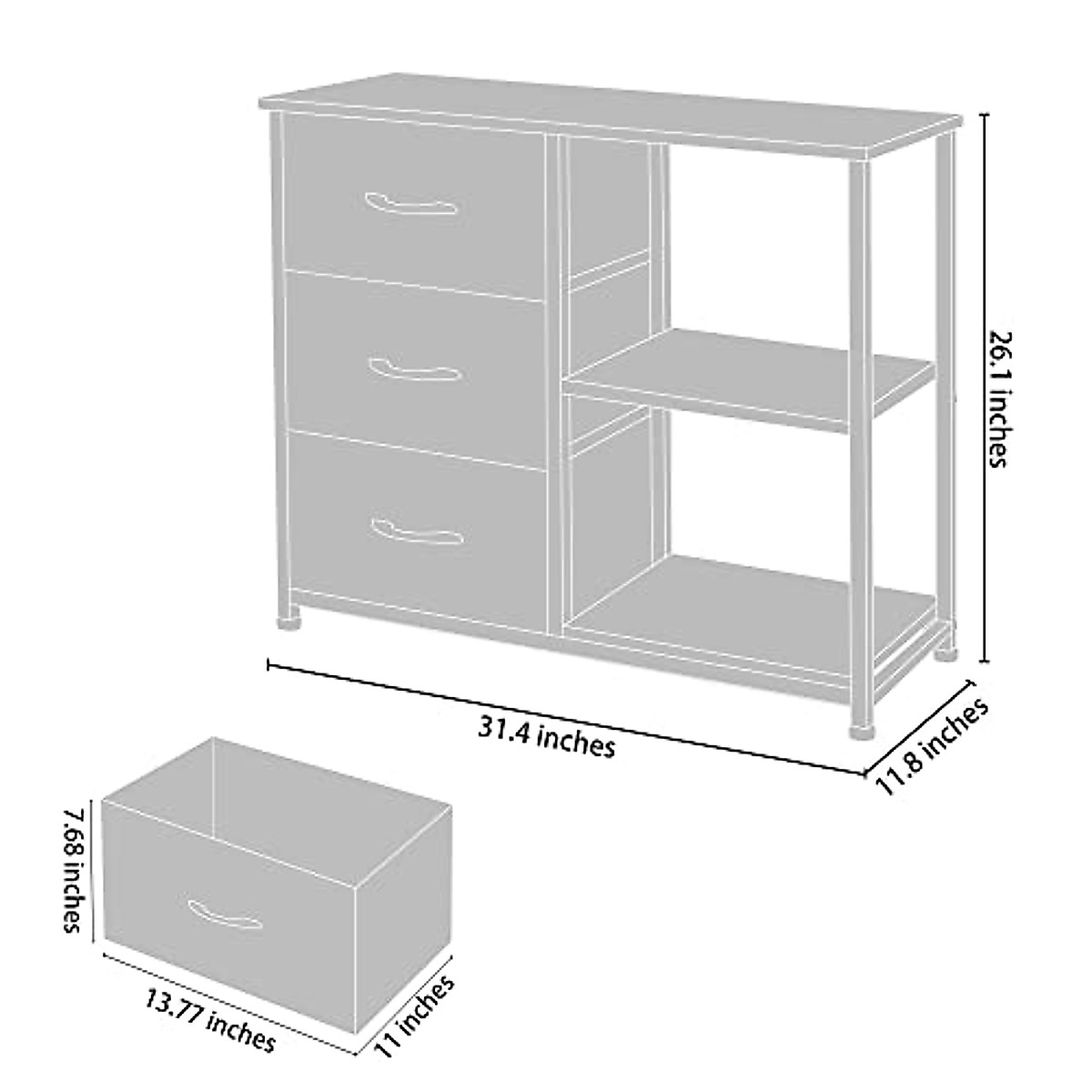 AZL1 Life Concept Rustic Brown Fabric Dresser, 4 Drawer Organizer Unit with 2 Shelves, Storage Chest for Bedroom, Entryway, Hallway, Living Room, Office, Black