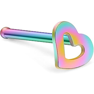 Ruifan 20G 18G Surgical Steel Heart Nose Stud Rings Bone Pin Piercing Jewelry 3-6PCS