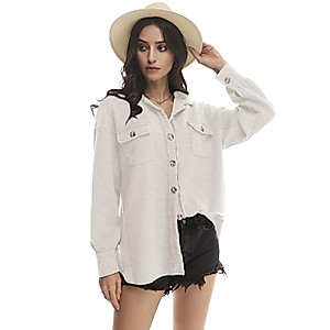 Yanekop Waffle Knit Button Down Shirt Womens Shacket Oversized Long Sleeve Shirt Jacket Trendy Outfits 2025(A White,XL)