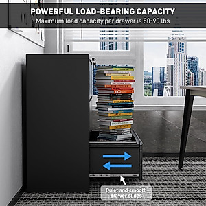 WIILAYOK Lateral File Cabinet with Lock,3 Drawer File Cabinet for Home and Office, Organizer Storage Lateral Locking Filing Cabinet, Black