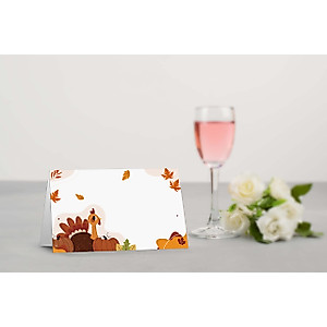 Table Place Card, Fall Thanksgiving Themed Tent Style Cards, Pack of 25 Half-Fold Reception Place Card with Turkey, Perfect for Thanksgiving Dinner, Party, Birthday, Wedding, Banquet A08