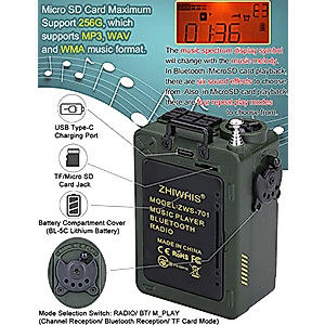 ZHIWHIS Shortwave Radio, MP3 Player with Weather Radios Portable AM FM, Retro Bluetooth Speaker with 6 EQ Modes, Rechargeable Alarm Clock Receiver with Sleep Time and NOAA Alerts ZWS-701