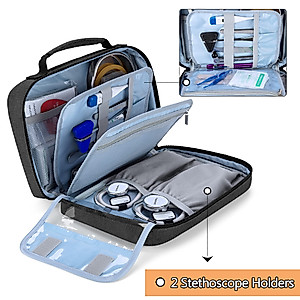 Damero Carrying Case for 2 Stethoscopes, Portable Stethoscope Case Compatible with 3M Littmann/ADC/Omron Stethoscope, BP Cuffs and Other Accessories, Black