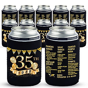 Yangmics 35th Birthday Can Cooler Sleeves Pack of 12-35th Anniversary Decorations- 1988 Sign - 35th Birthday Party Supplies - Black and Gold the thirty-fifth Birthday Cup Coolers