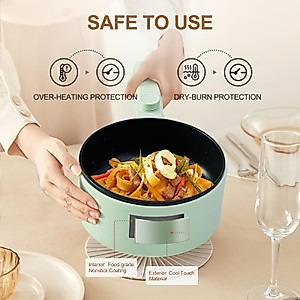 HYTRIC Hot Pot Electric, 1.5L Portable Non-stick Frying Pan, Electric Cooker for Steak, Egg, Pasta, Ramen Cooker with Dual Power Control, Mini Electric Pot for Office, Dorm Room Essential, Green
