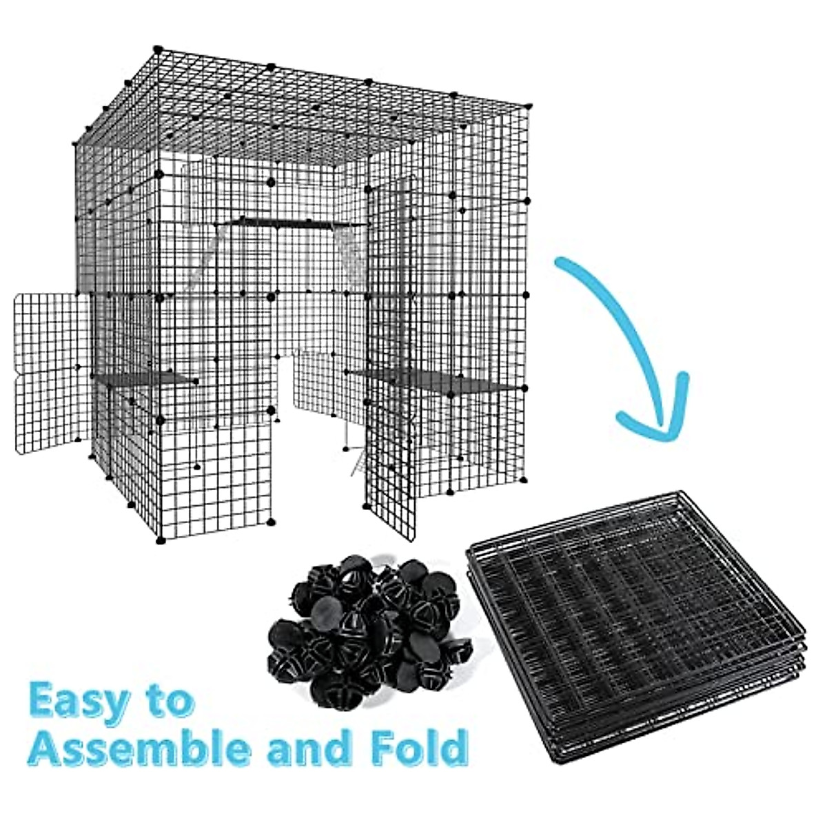 DIY Large Cat Cages Indoor,DIY Kennel Playpen.Detachable Metal Wire Large Cat Cage Exercise Place Ideal for 1-3 Cat,Comes with A Ladder Suitable for Ferret,Bunny and Chinchillas(55"x55"x55")