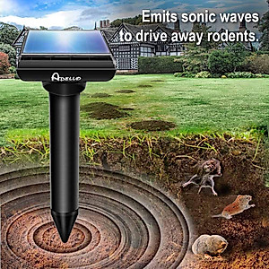 Apello Mole Repellent Pack of 4 Mole Chaser Vole Deterrent Mole Repeller Solar Powered Gopher Repellent Ultrasonic No Mole Killer Gopher Trap Harm to Your Yard