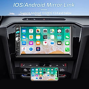 Apple CarPlay Double Din Car Stereo Radio with Android auto,7 inch Bluetooth Touchscreen Radio Support Phone Mirror Link FM Radio,Car Audio Receivers with Mic HD Backup Camera USB/TF Card Port/AUX-in
