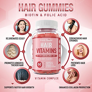 Premium Hair Vitamins Supplement-Gummy Vitamins w/Biotin, Folic Acid, Vitamins A&D-Supports Faster Hair Growth & Promotes Healthy Hair, Skin, & Nails-60 Non-GMO Berry Flavored Gummies